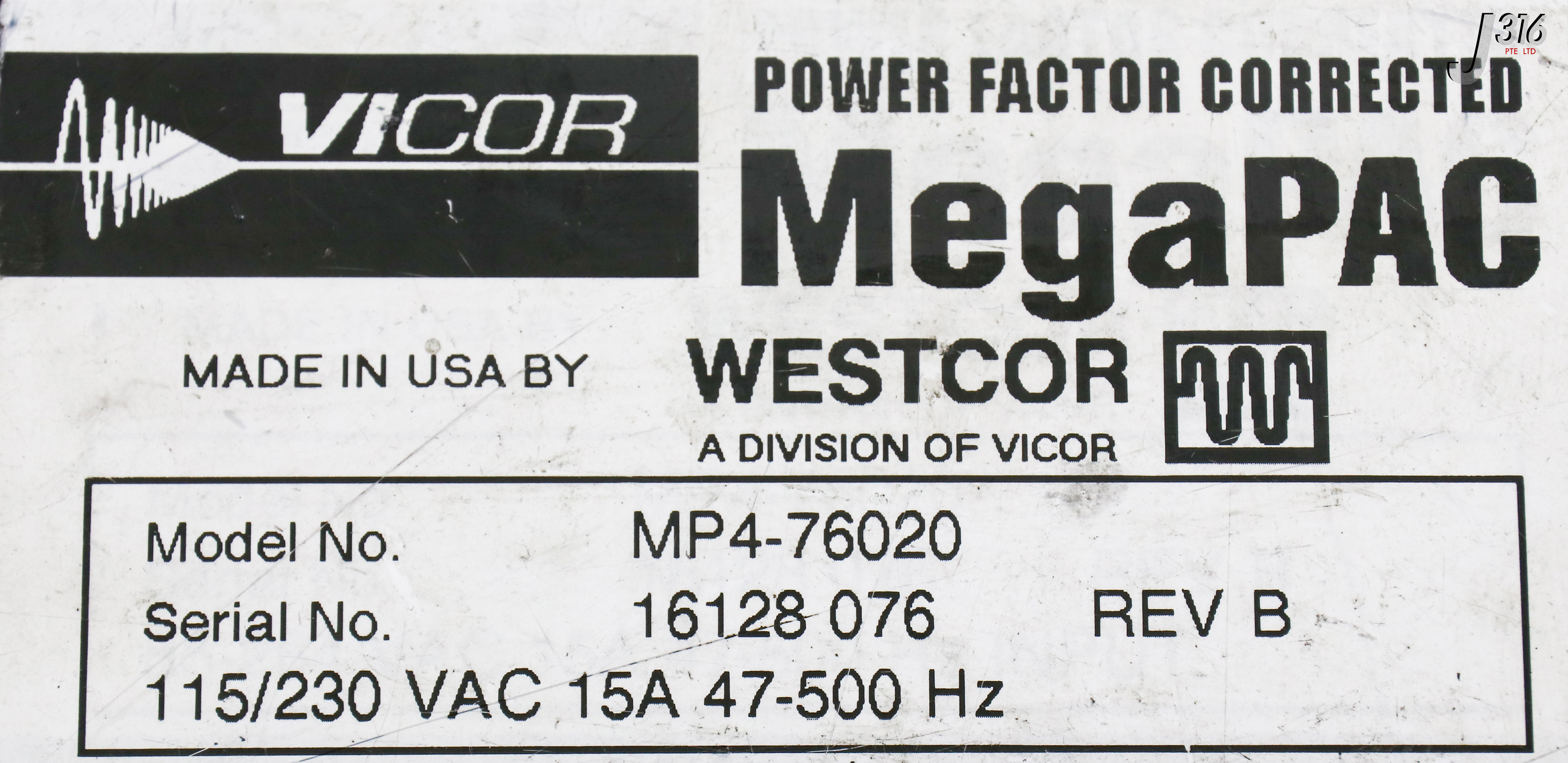 870 VICOR PFC MEGAPAC POWER SUPPLY, 115/230 VAC 15A 47-500HZ, 0950-3075 ...
