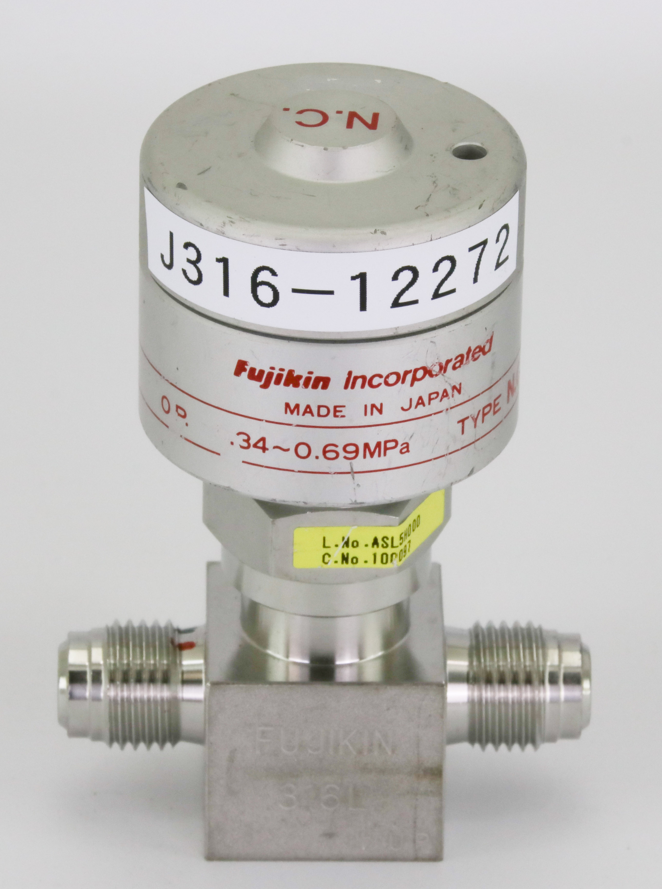 12272 FUJIKIN PNEUMATIC VALVE, TYPE N.C., O.P. 0.34~0.69MPA, ¼” MVCR ...