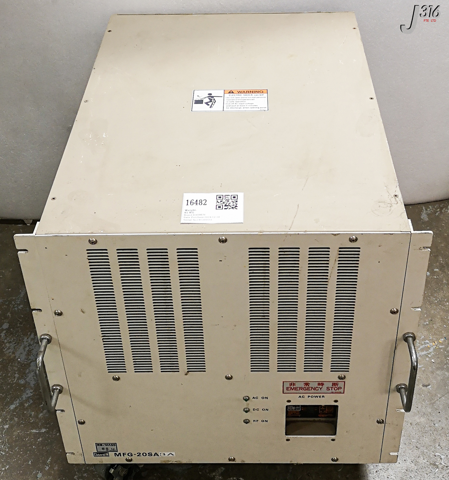 16482 DAIHEN RF GENERATOR, 2000W, 3PH 200VAC, 20A, 380KHZ MFG-20SA3 ...