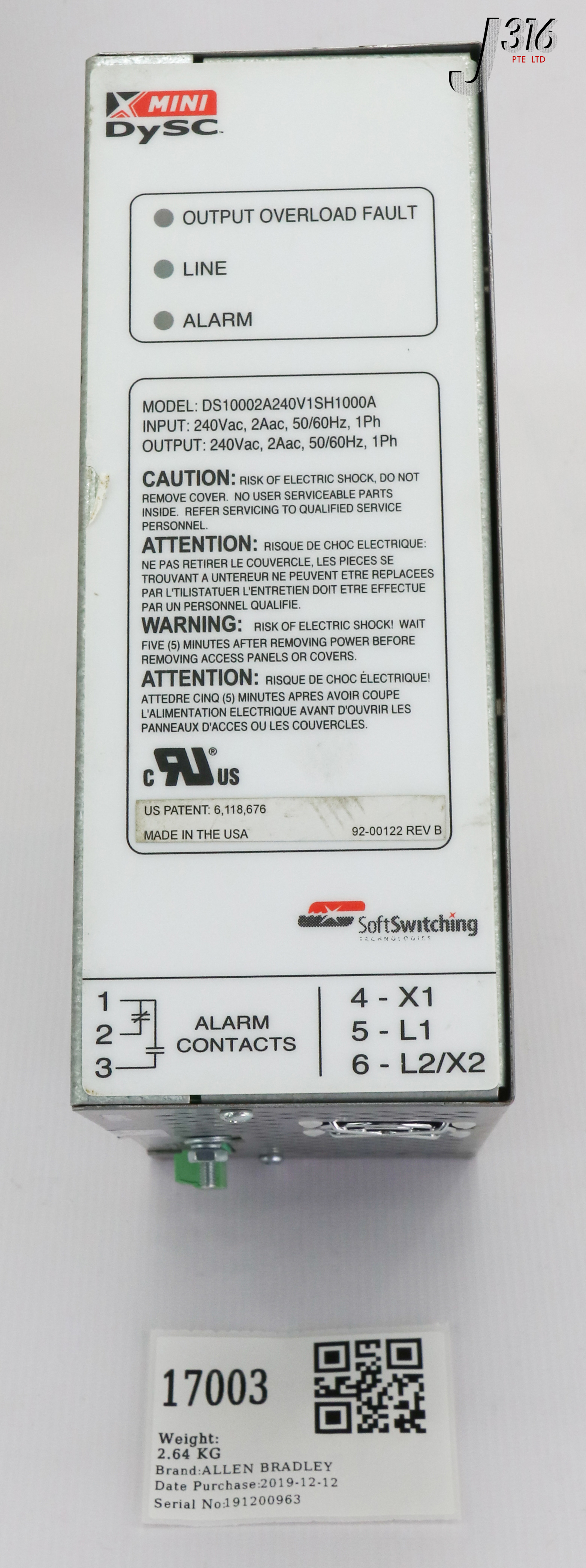 17003 MINIDYSC 2 AMP VOLTAGE SAG PROTECTOR, DS10002A240V1SH1000A 92 ...