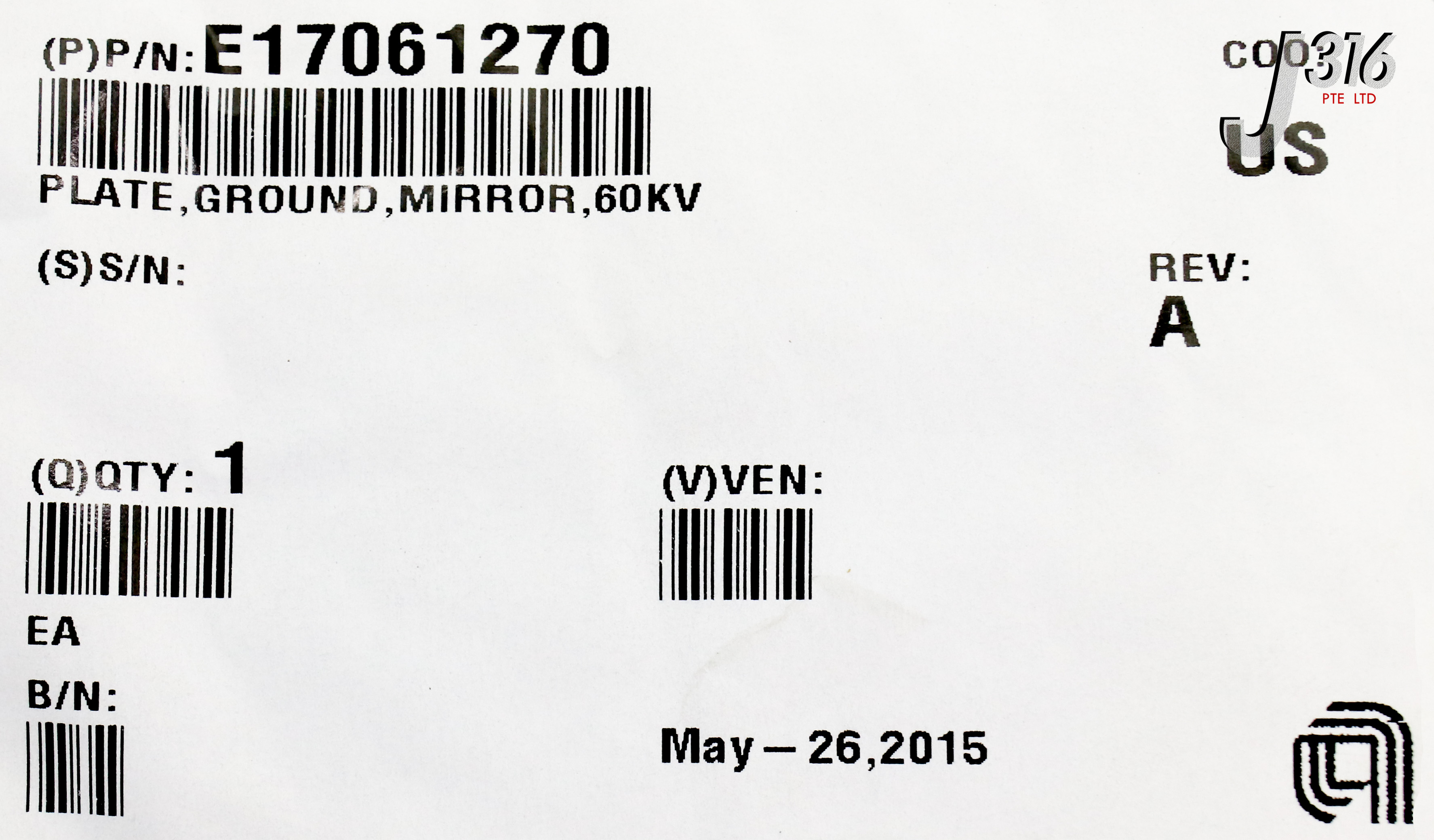 22331 APPLIED MATERIALS PLATE, GROUND, MIRROR, 60KV (NEW) E17061270 ...