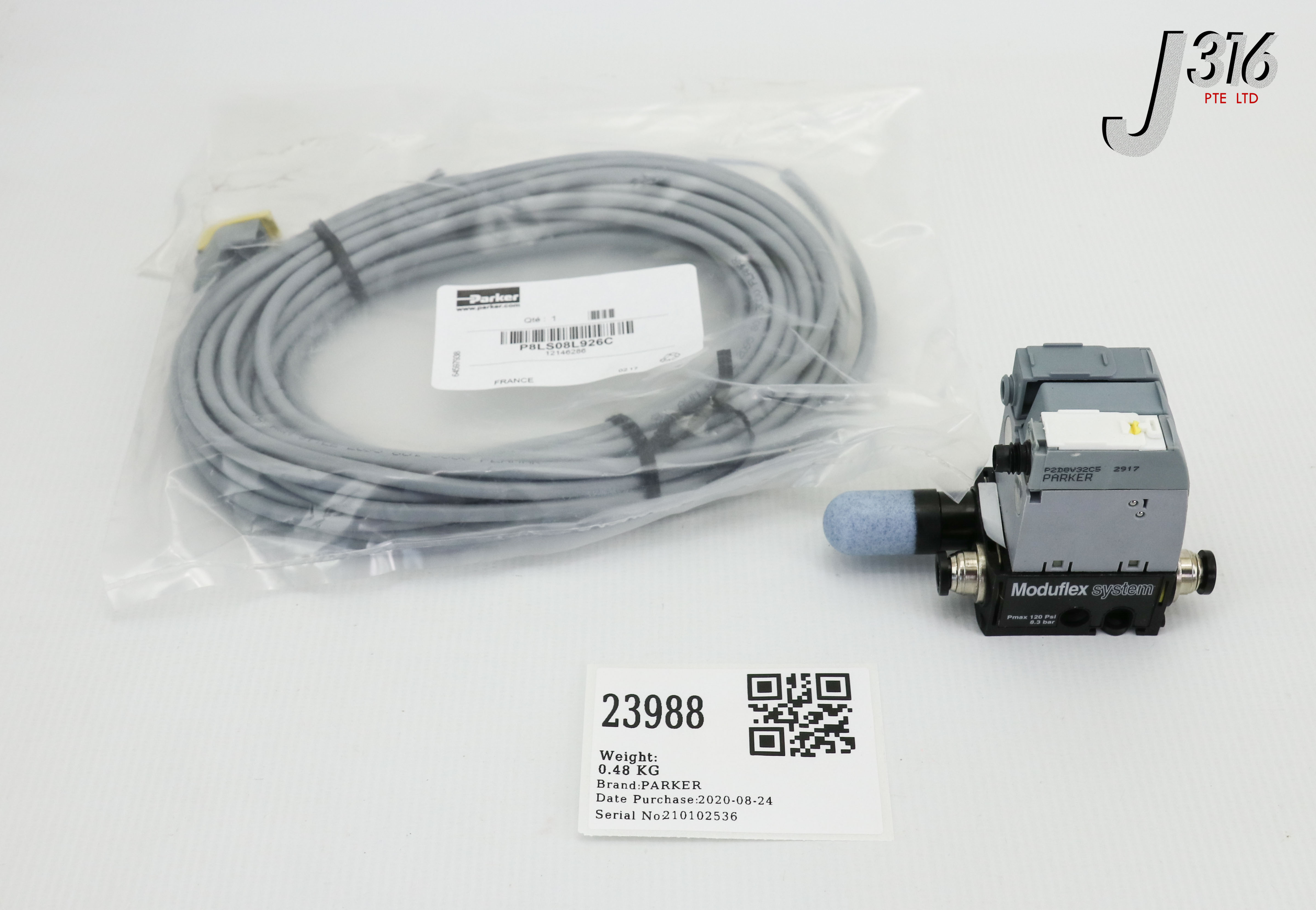 23988 PARKER MODUFLEX, 24 VDC, 1/4″ TUBE FITTING W/ 9M CABLE ...