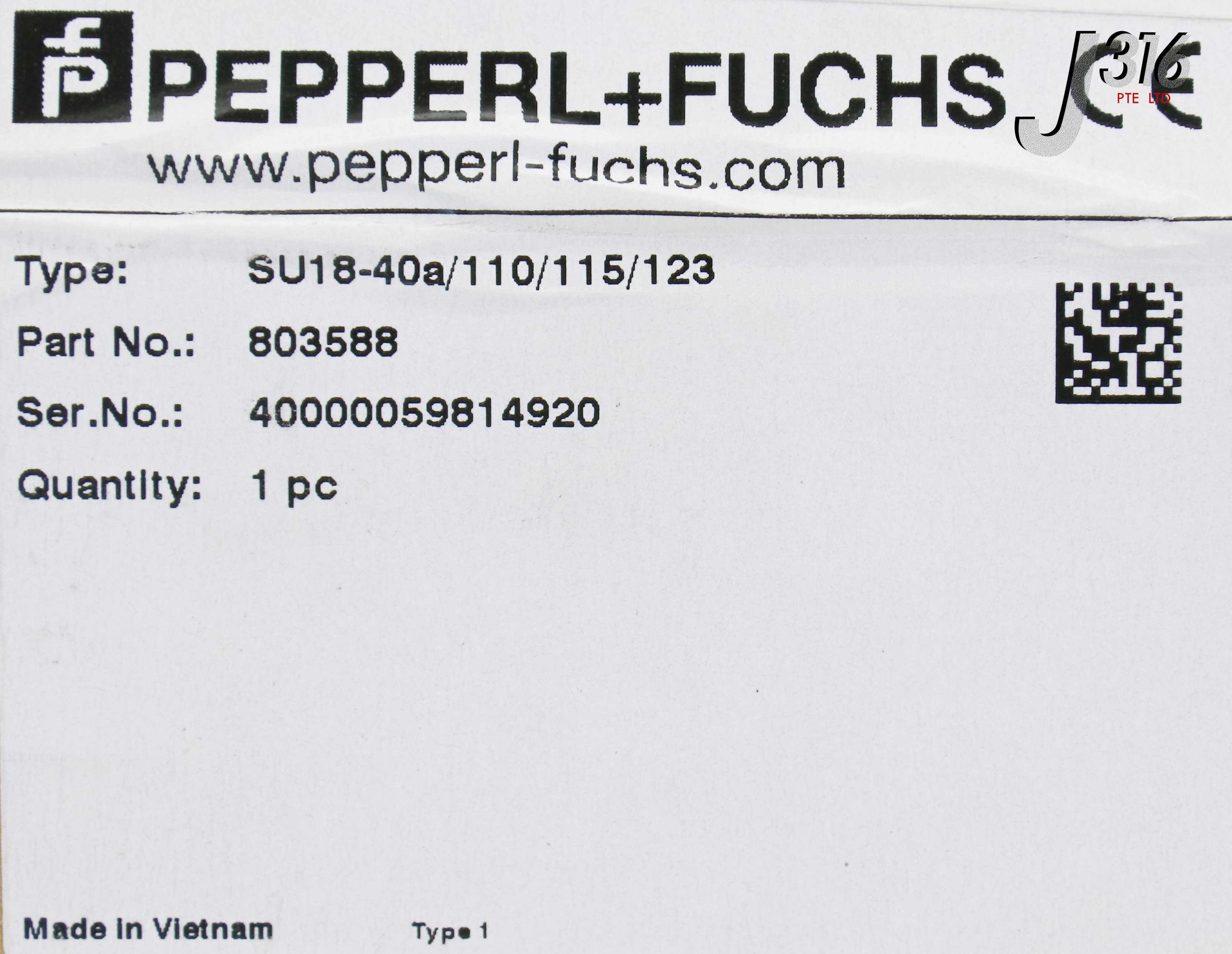 24407 PEPPERL+FUCHS FIBER OPTIC SENSOR WITH FIXED CABLE, PN: 803588 ...