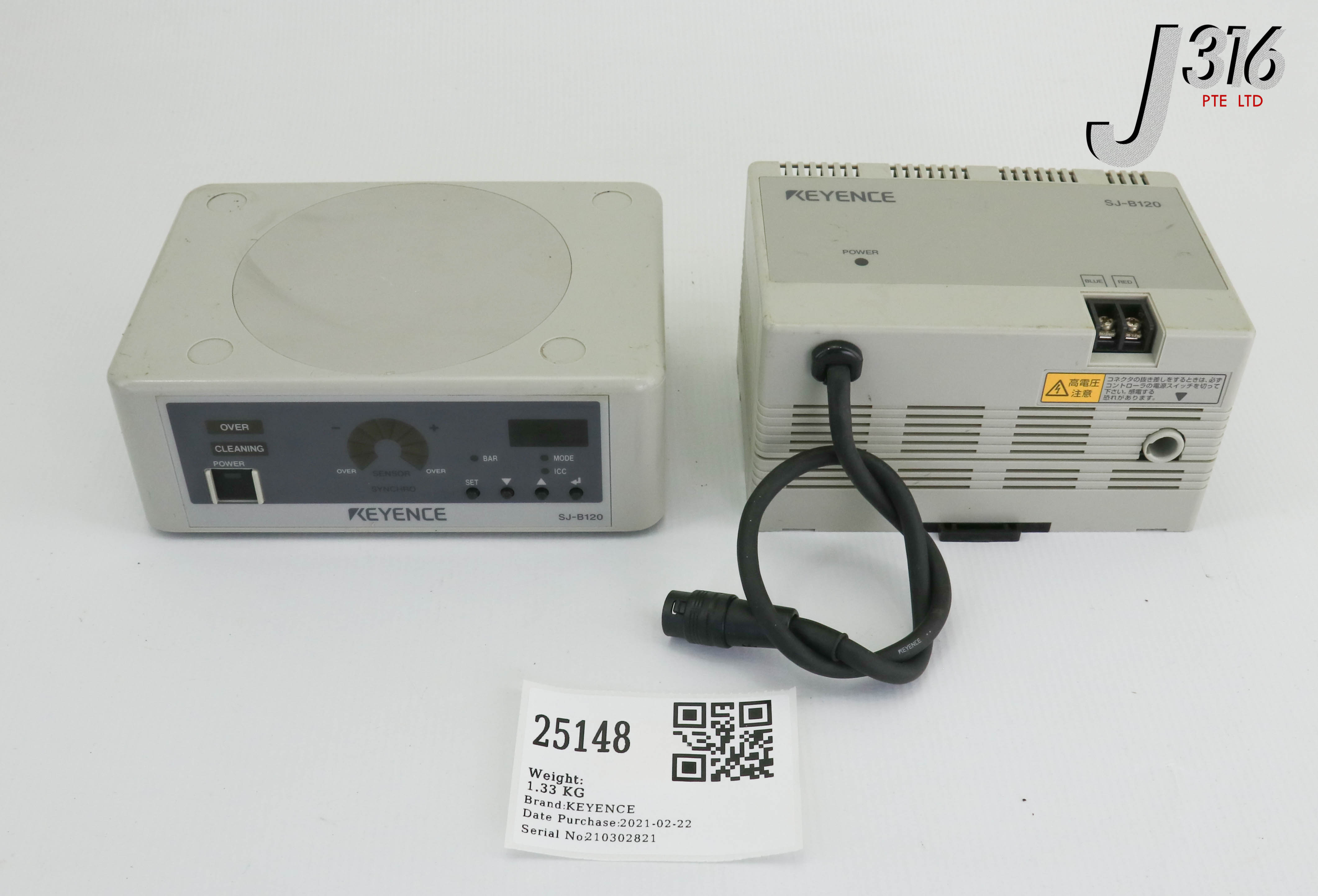 25148 KEYENCE STATIC ELIMINATOR CONTROLLER W/ POWER SUPPLY SJ-B120 ...