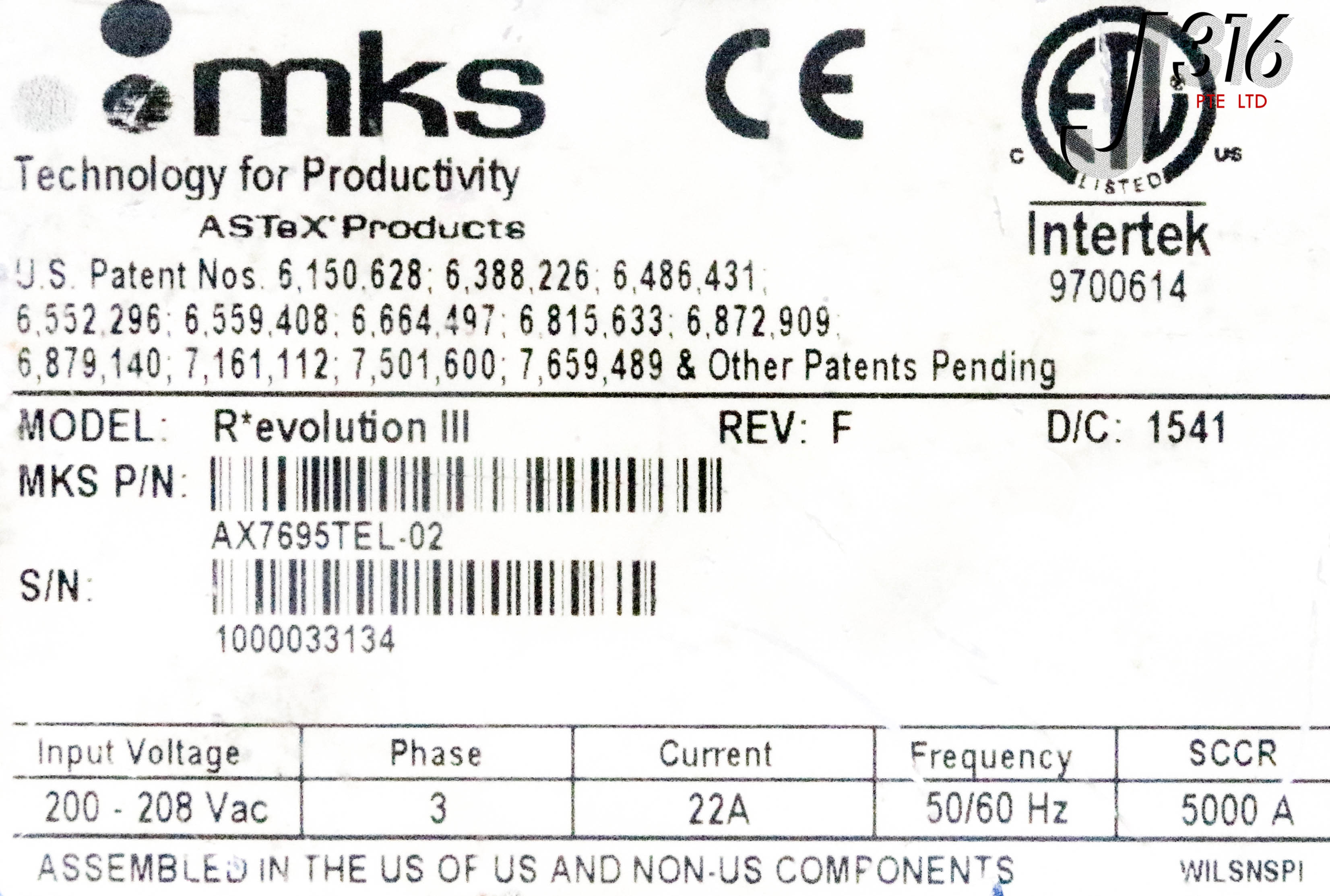 26318 MKS REMOTE RF PLASMA SOURCE, R*EVOLUTION III, SL24-000005-25 ...