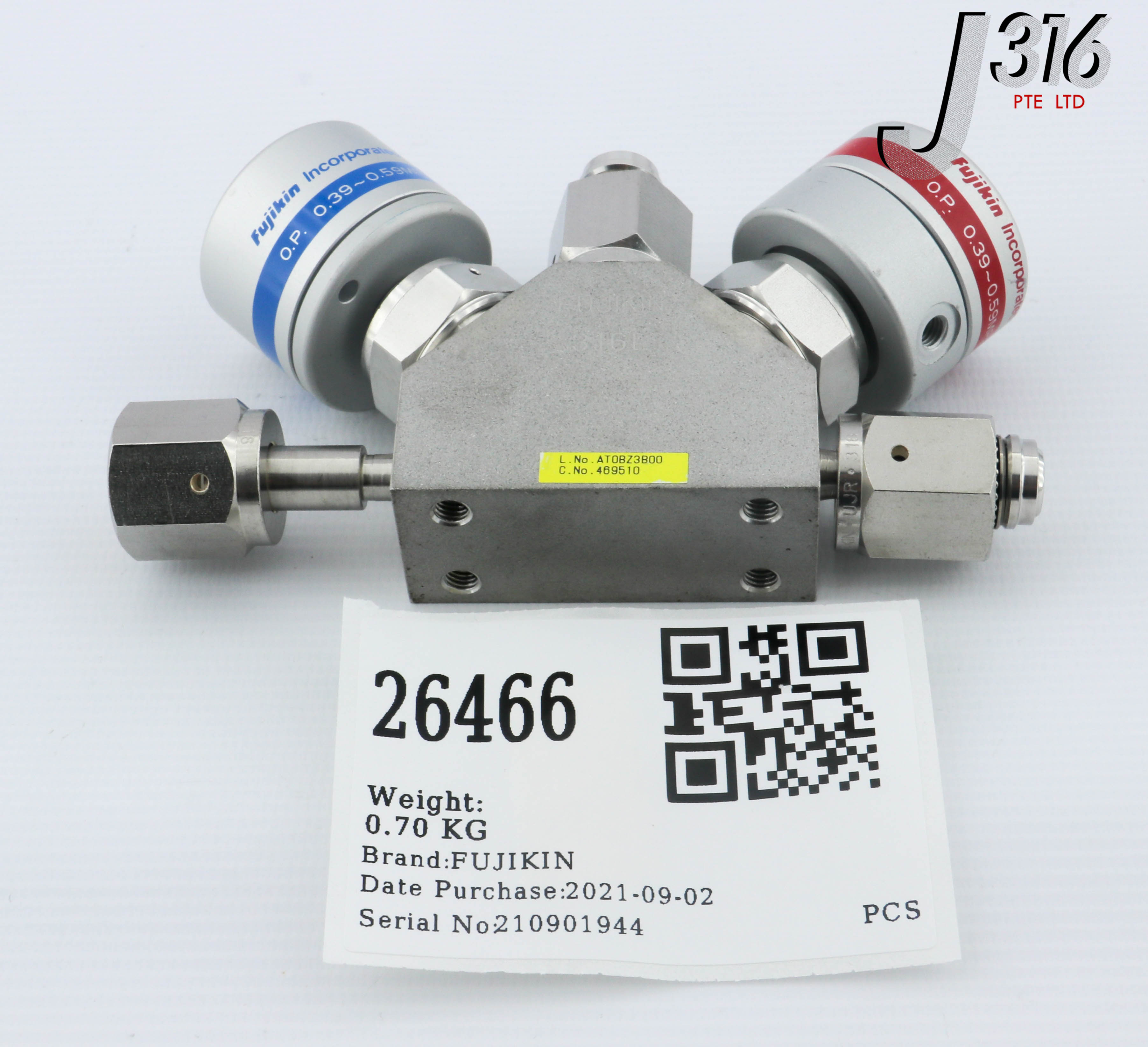 26466 FUJIKIN VALVE MONOBLOCK, O.P. 0.39-0.59MPA, 1/4” VCR 469510 ...