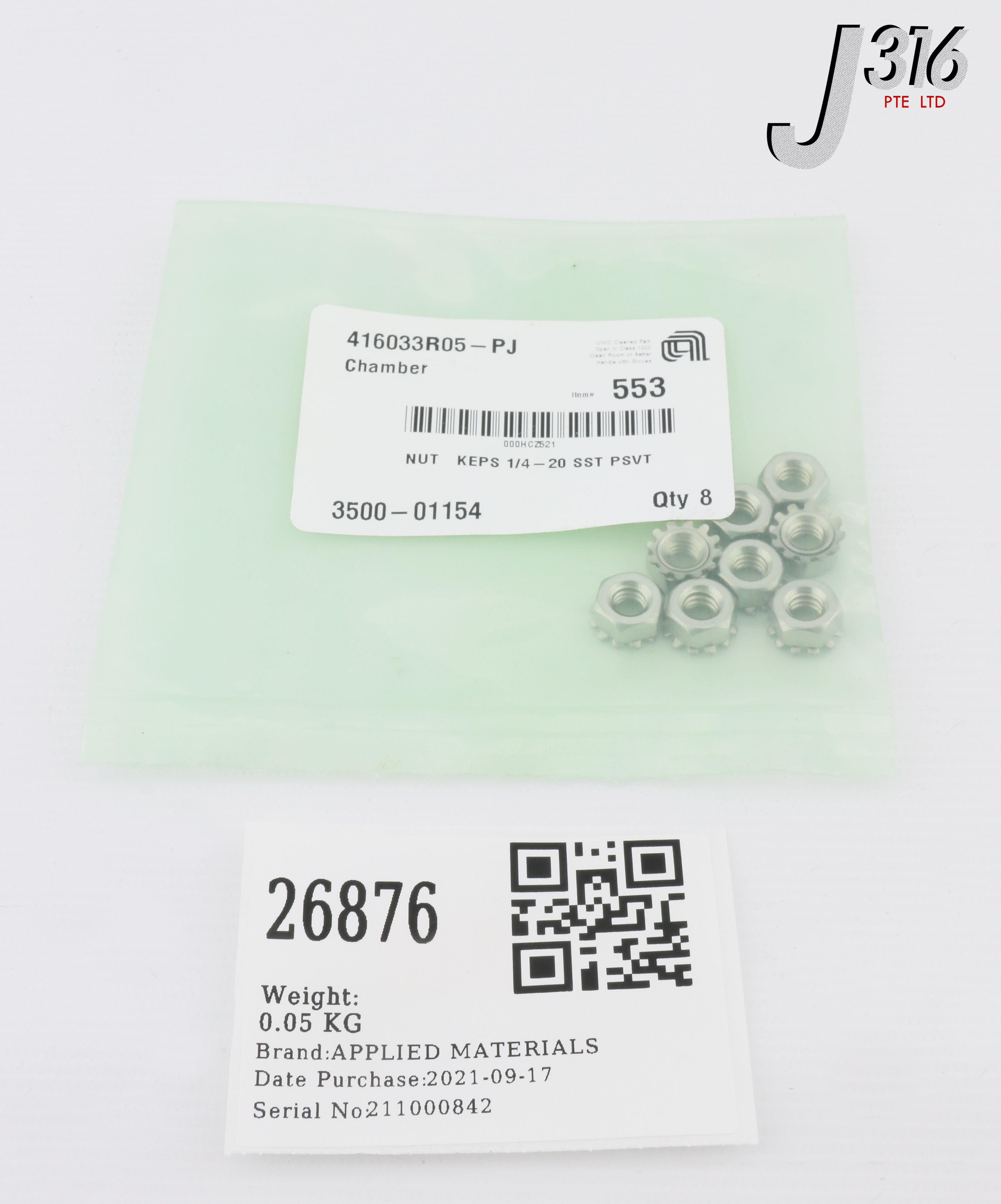 26876 APPLIED MATERIALS NUT KEPS 1/4-20 SST PSVT (LOT OF 8) (NEW) 3500 ...