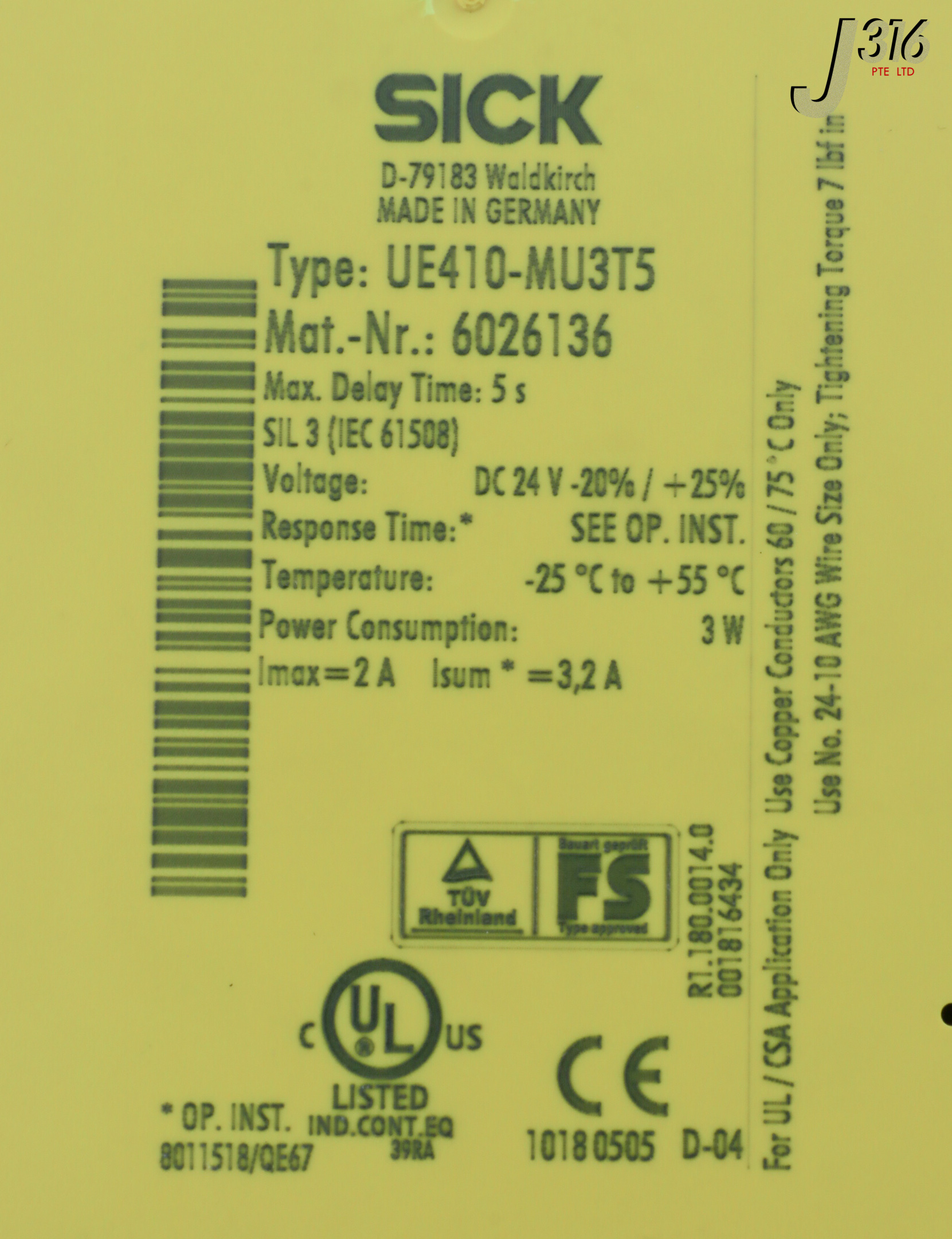 31047 SICK SAFETY RELAY, 6026136 (NEW) UE410-MU3T5 – J316Gallery