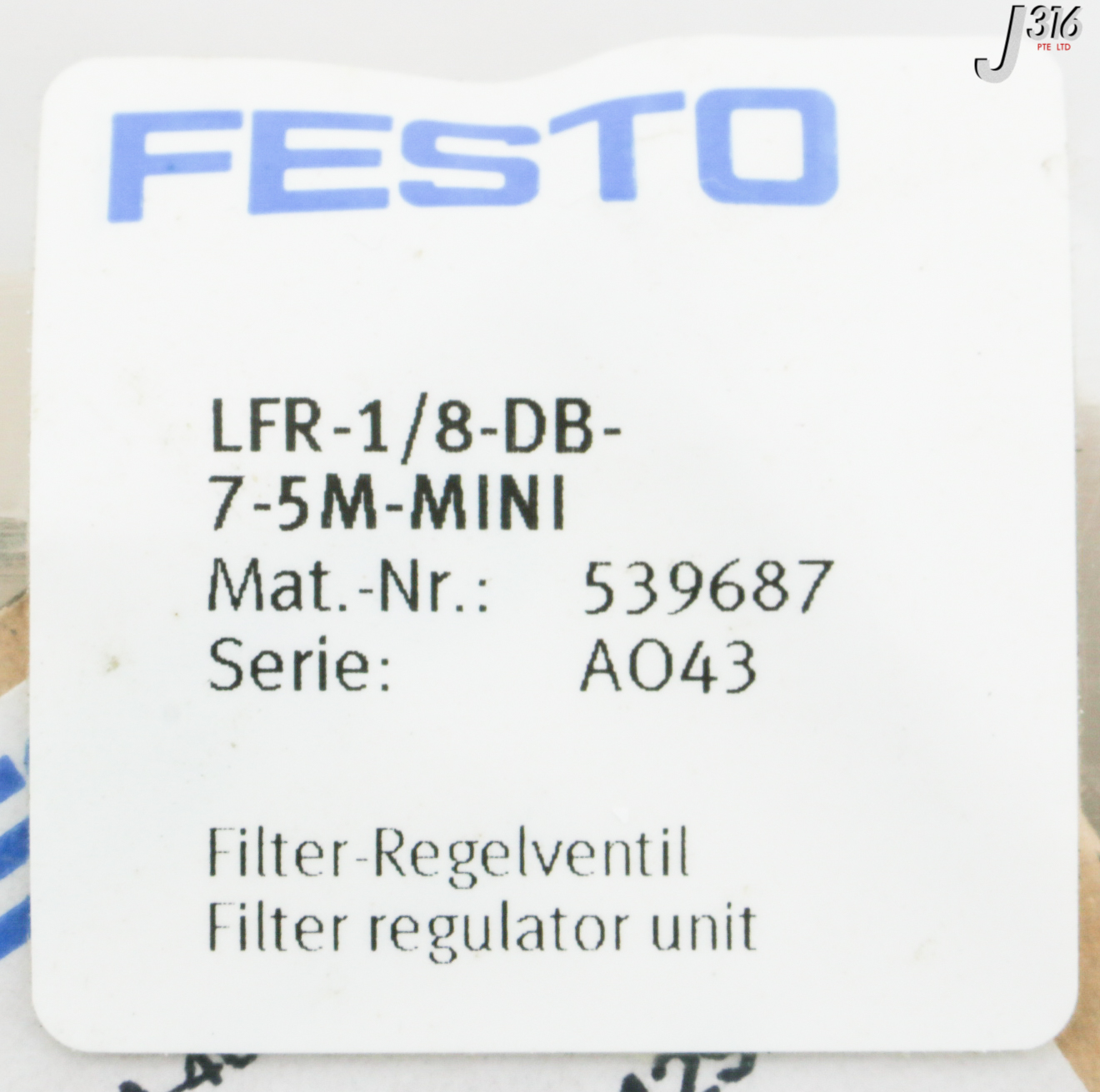 31707 FESTO FILTER REGULATOR, 539687 W/ PRESSURE GAUGE MA-40-10-1/8-DB ...