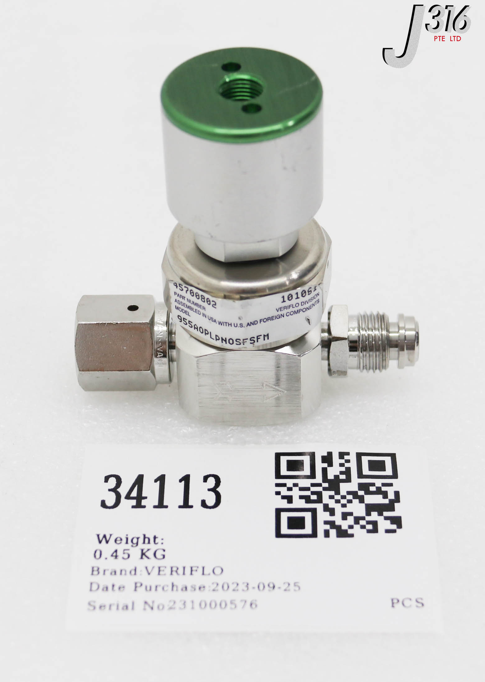 34113 VERIFLO DIAPHRAGM VALVE, P/N: 45700802 955AOPLPNOSFSFM – J316Gallery