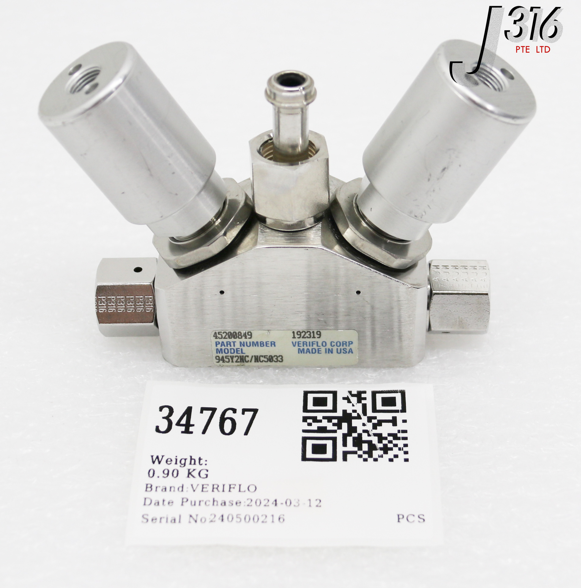 34767 VERIFLO 3-WAY VALVE MANIFOLD, P/N: 45200849 945Y2NC/NC5033 ...