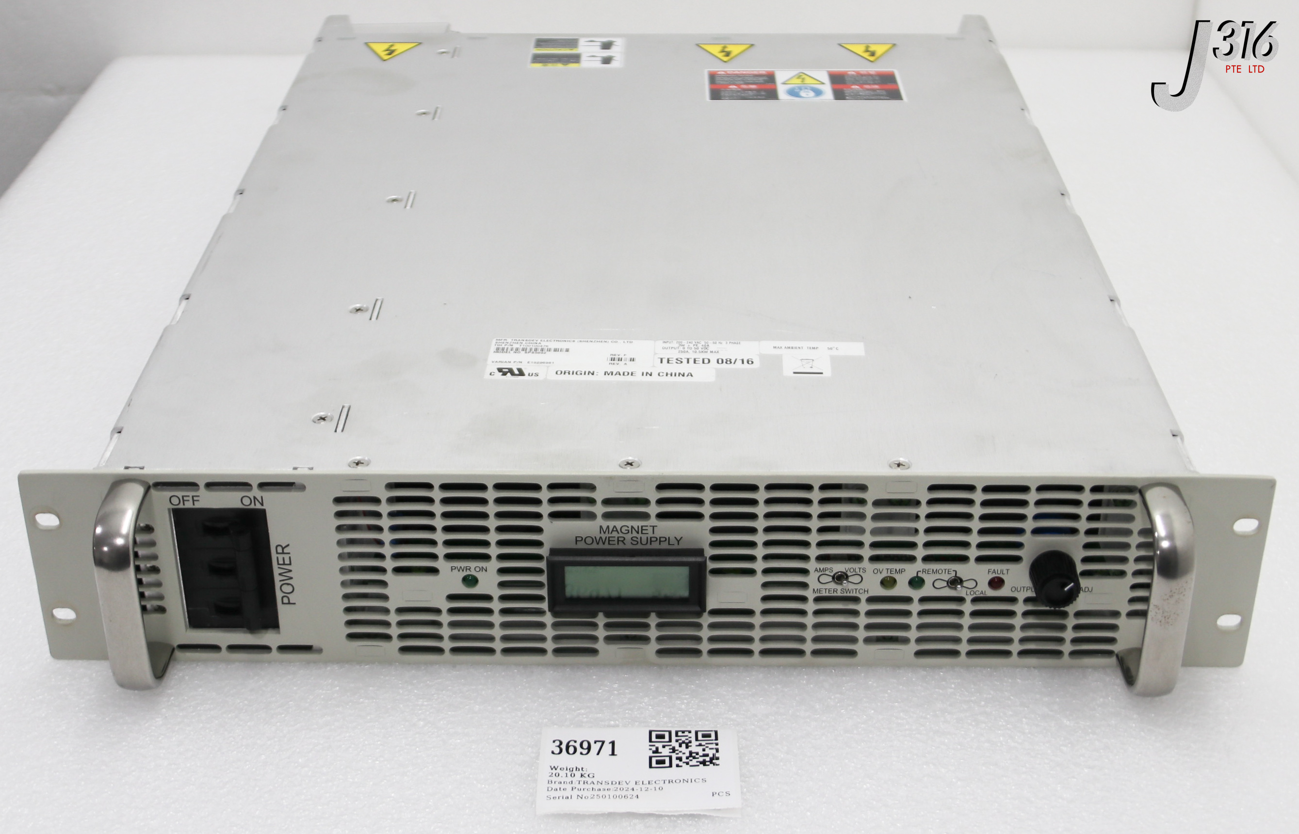 36971 TRANSDEV ELECTRONICS MAGNET POWER SUPPLY, P/N: T100100476, VARIAN ...