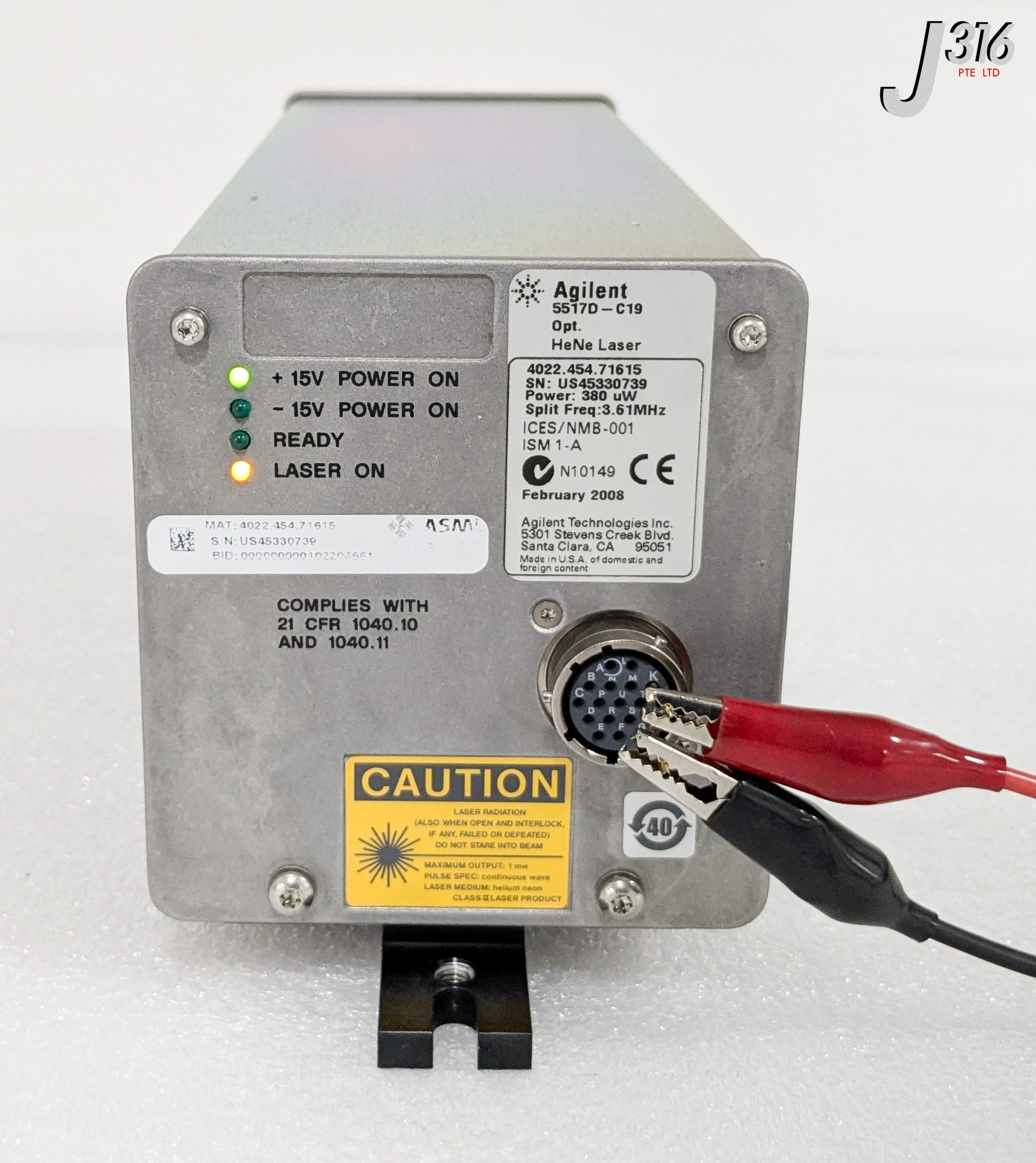 37218 AGILENT LASER HEAD, HeNe, POWER: 380uW, 3.61MHz, ASML 4022.454. ...
