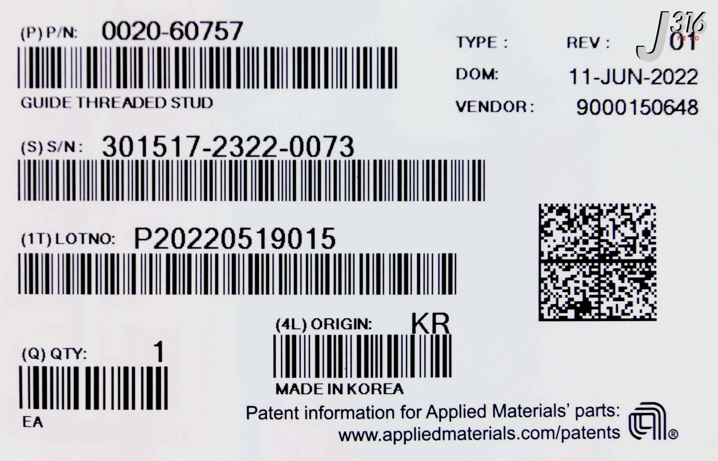 37260 APPLIED MATERIALS GUIDE THREADED STUD FIXED FLOATING LIFT (NEW ...