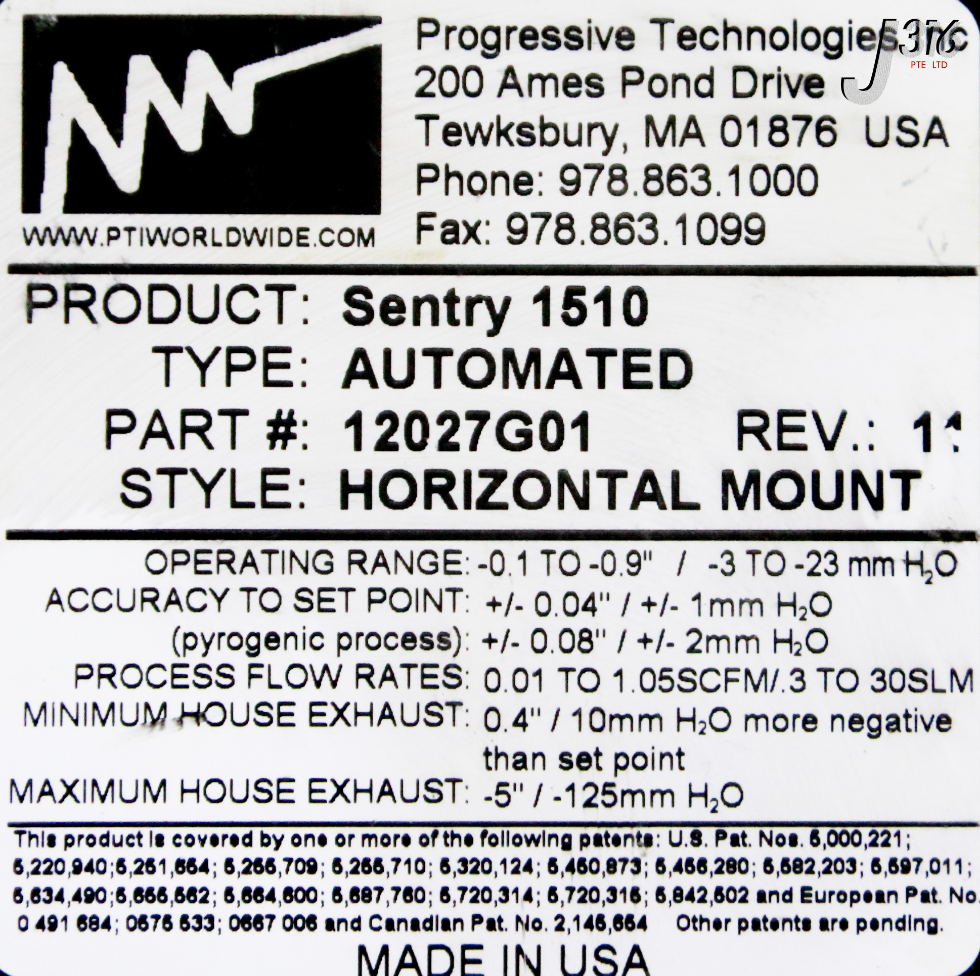 37643 PROGRESSIVE TECHNOLOGIES PRESSURE CONTROL MODULE, P/N: 12027G01 ...