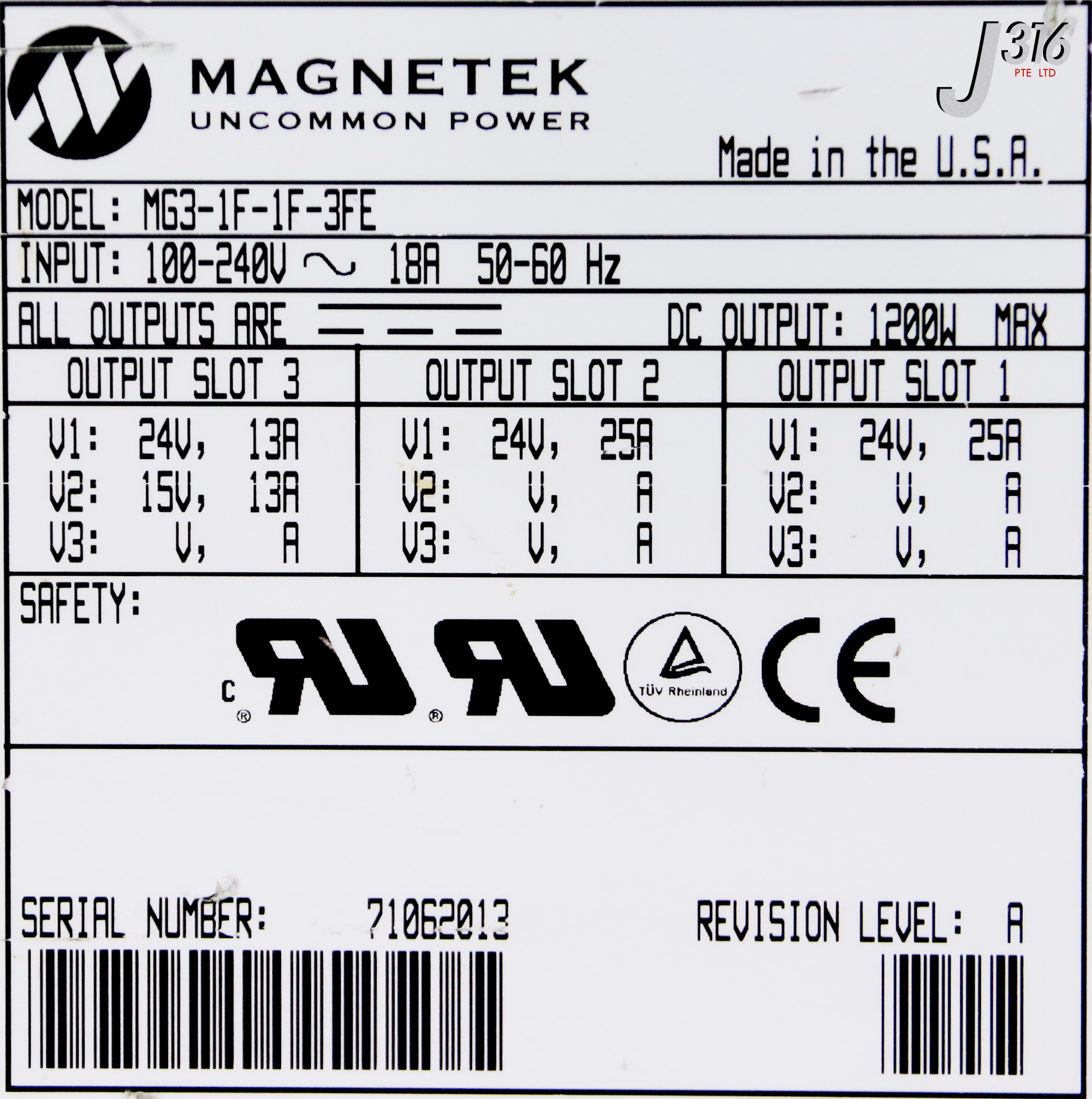 38021 MAGNETEK UNCOMMON POWER SUPPLY, 1200W (PARTS) MG3-1F-1F-3FE ...
