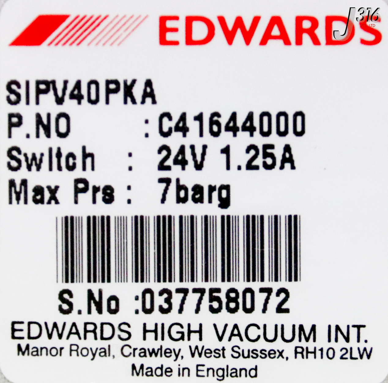 38257 EDWARDS PNEUMATIC SEALED BELLOWS VACUUM VALVE, SIPV40PKA ...