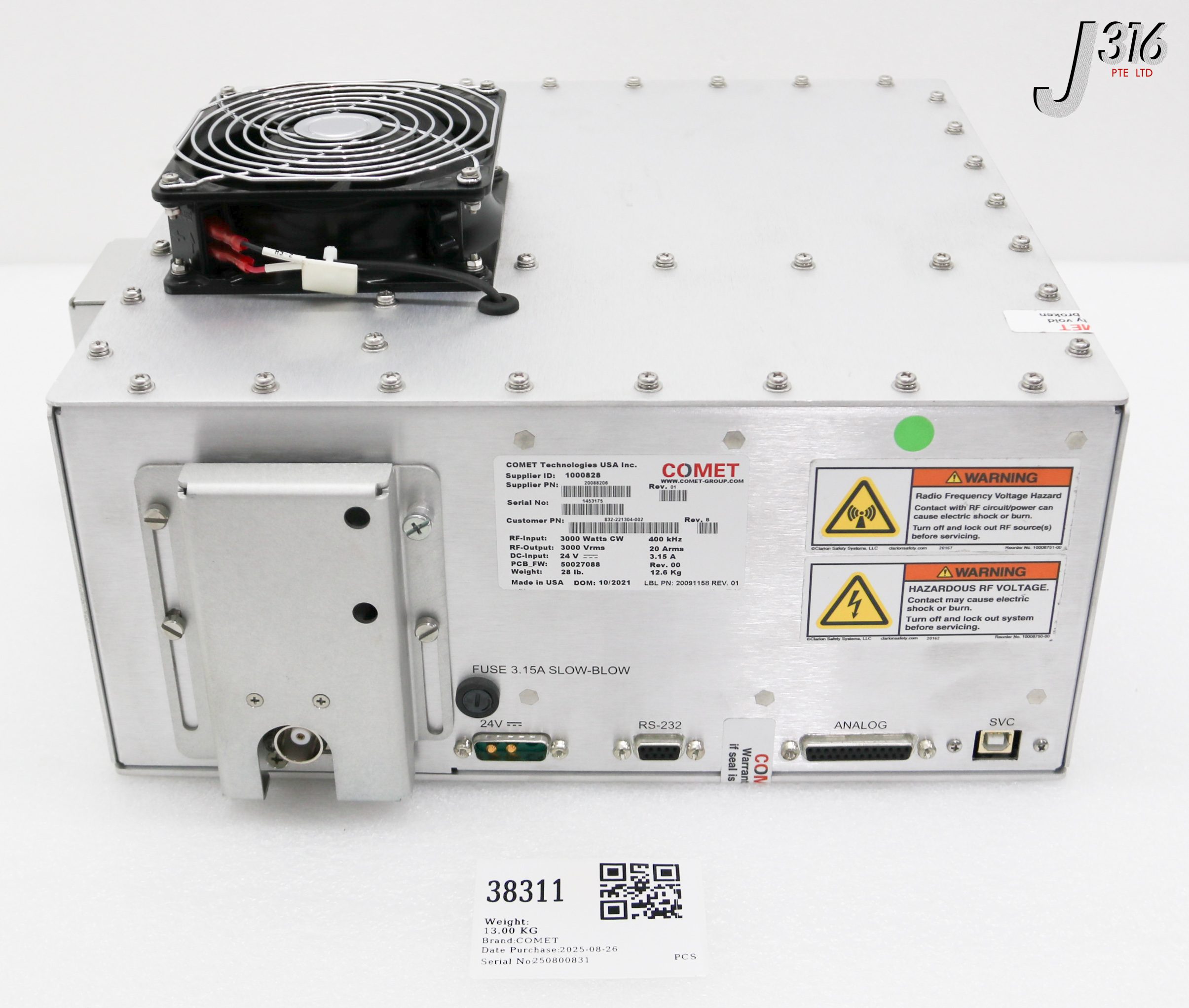 38311 COMET RF MATCH 3000W 400KHZ 3000VRMS 20 ARMS, LAM: 832-221304-002 ...