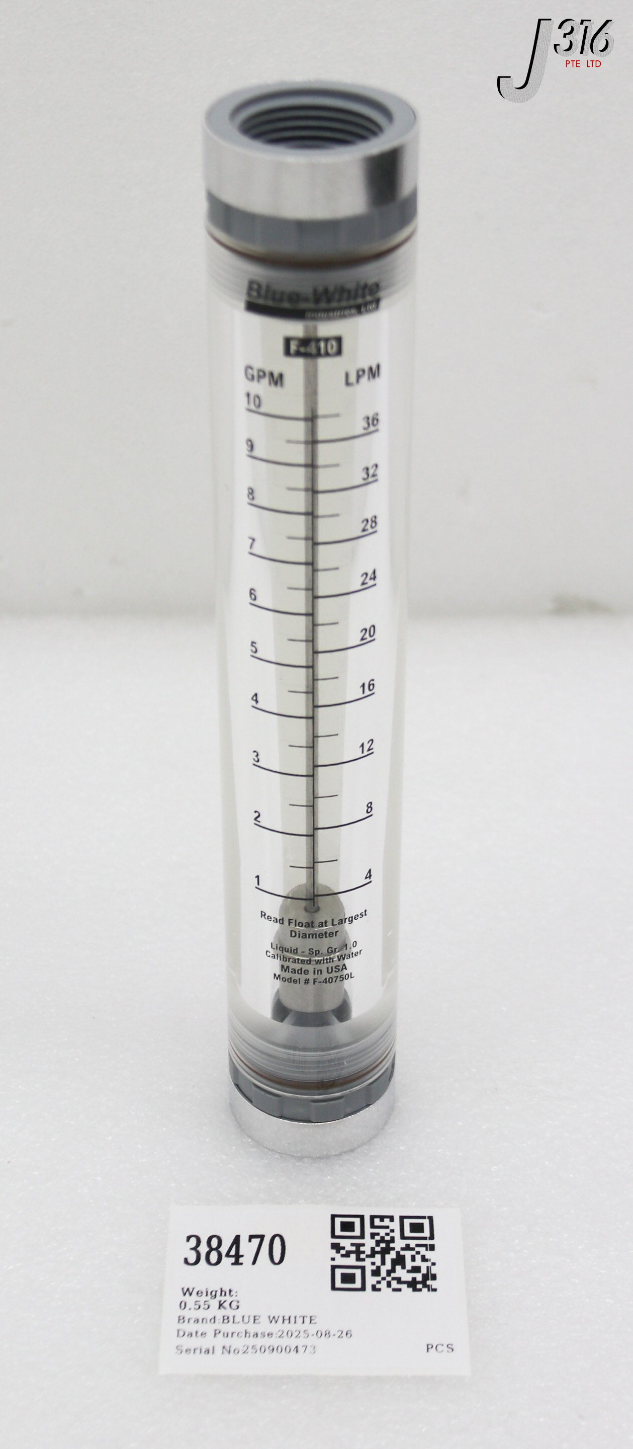 38470 BLUE WHITE GPM ACRYLIC WATER FLOW METER (NEW) F-410 – J316Gallery