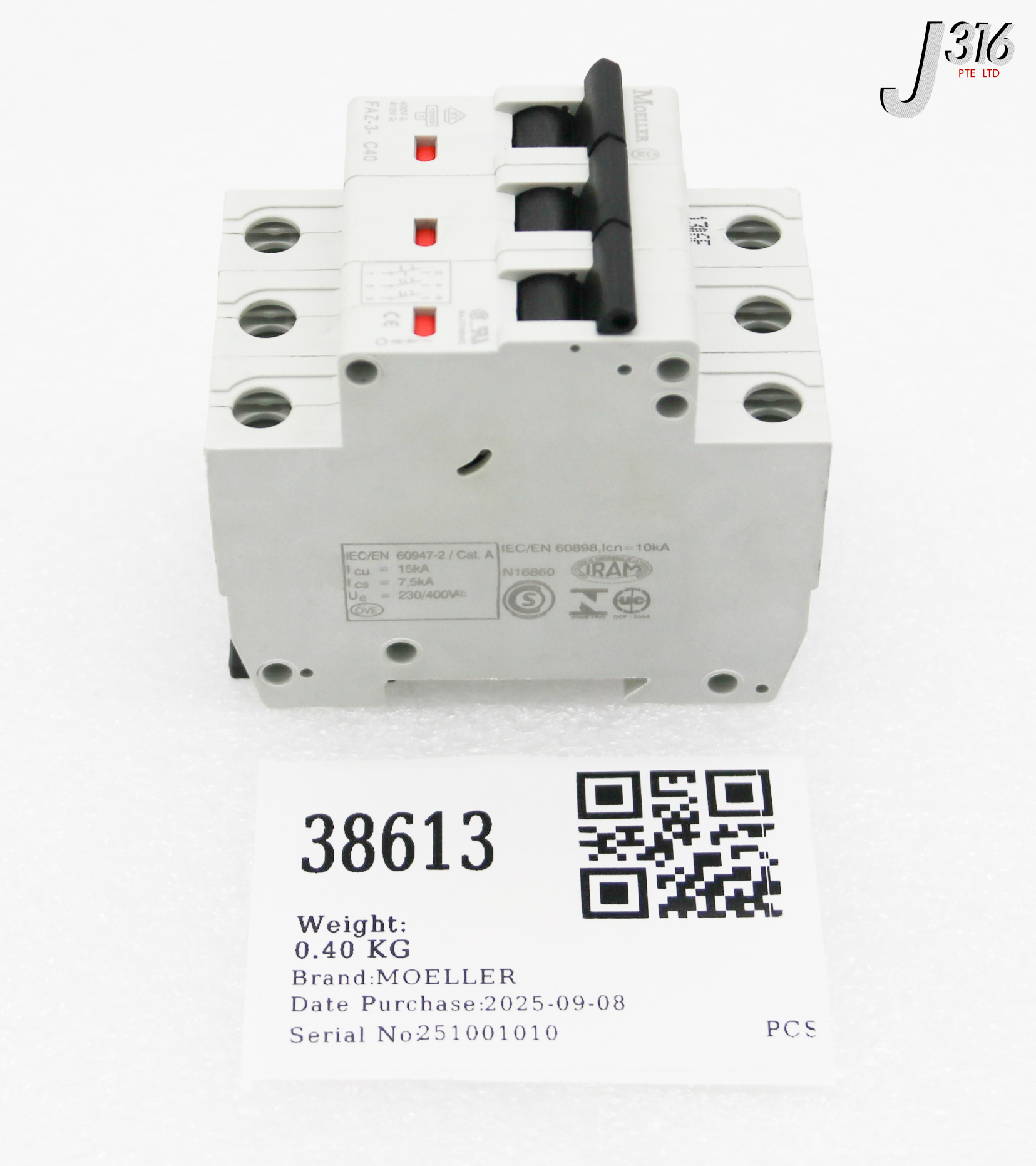 38613 MOELLER MCB 400V 415V FAZ-3-C40 – J316Gallery
