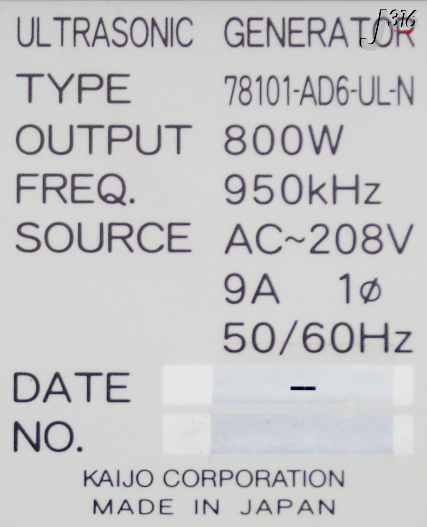 38769 KAIJO ULTRASONIC GENERATOR 900, 0190-08582 78101-AD6-UL-N ...