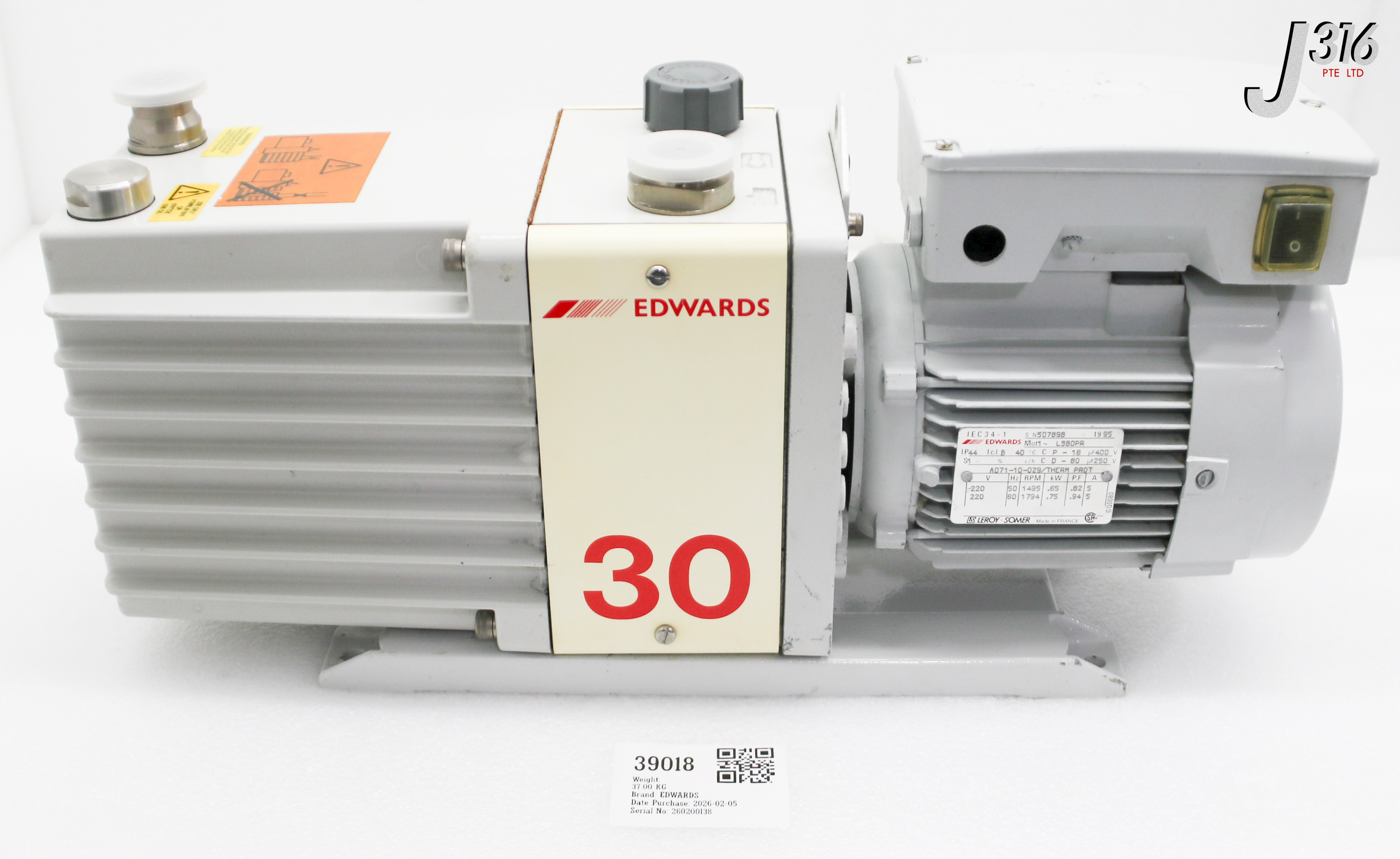39018 EDWARDS ROTARY VANE VACUUM PUMP E2M30 – J316Gallery