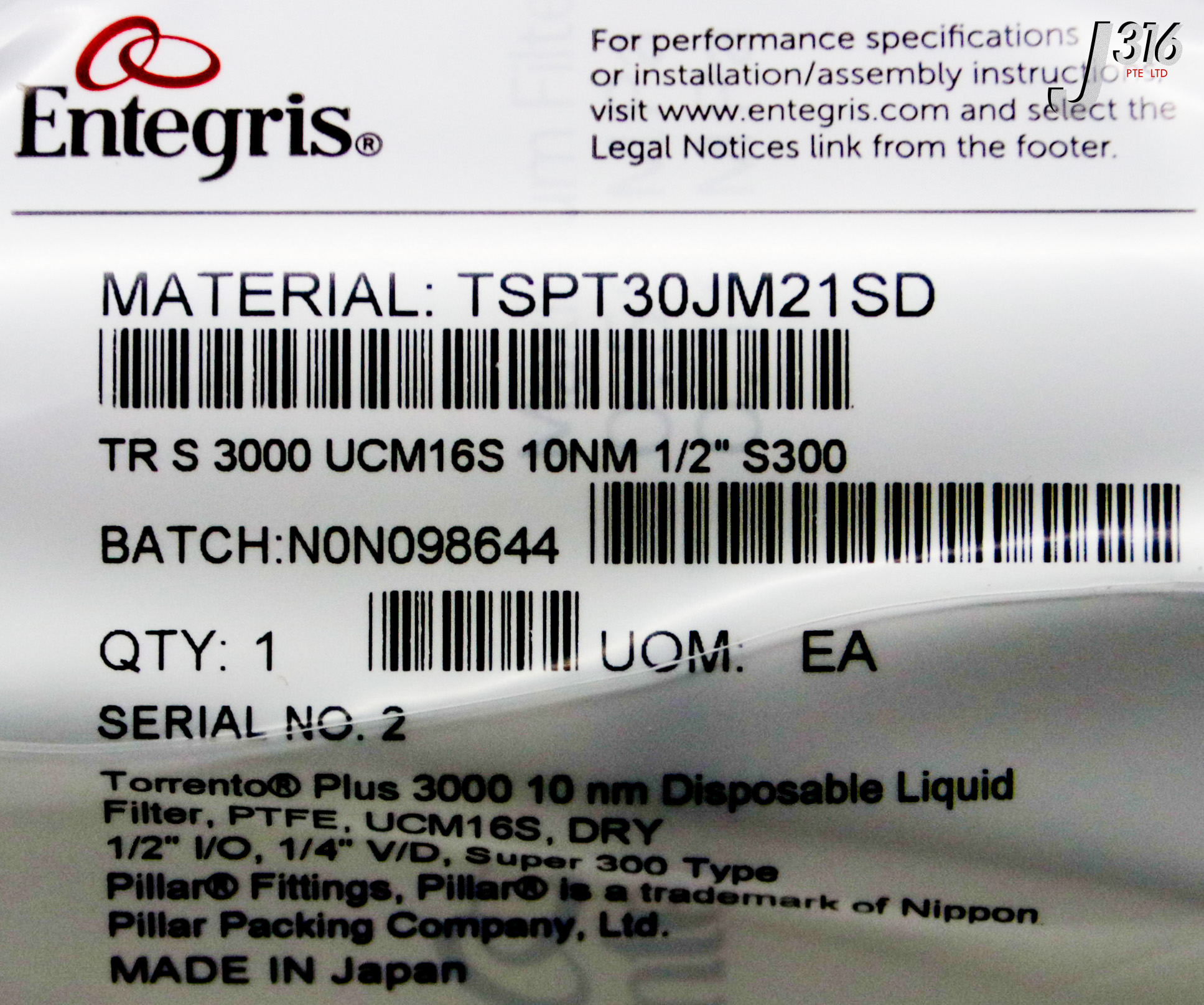 39141 ENTEGRIS TR S 3000 UCM16S 10NM 1/2″ S300 (NEW) TSPT30JM21SD ...