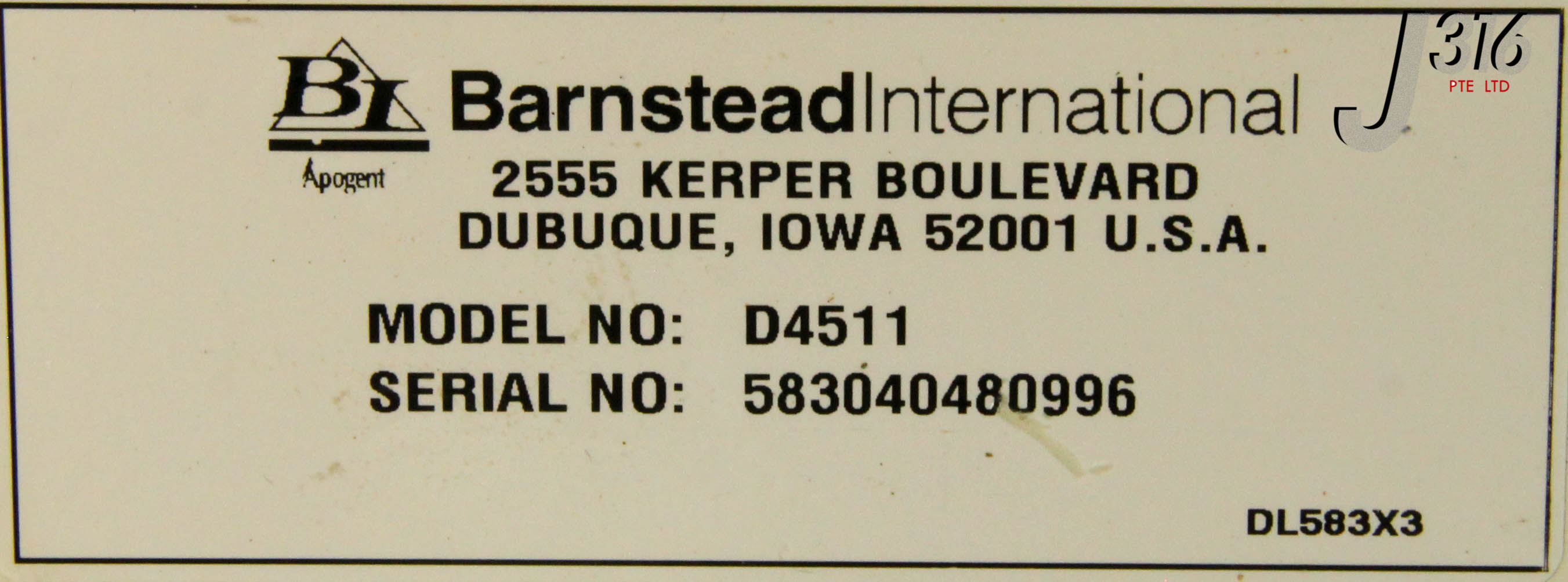 8030 BARNSTEAD B-PURE WATER PURIFICATION SYSTEM SINGLE CART HOLDER ...