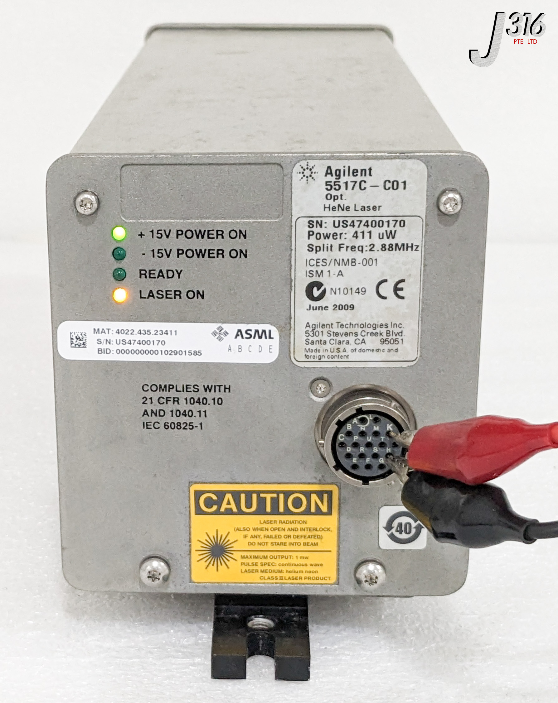 C3860 AGILENT LASER HEAD, HeNe, 411uW 2.88MHz, ASML 4022.435.23411 ...