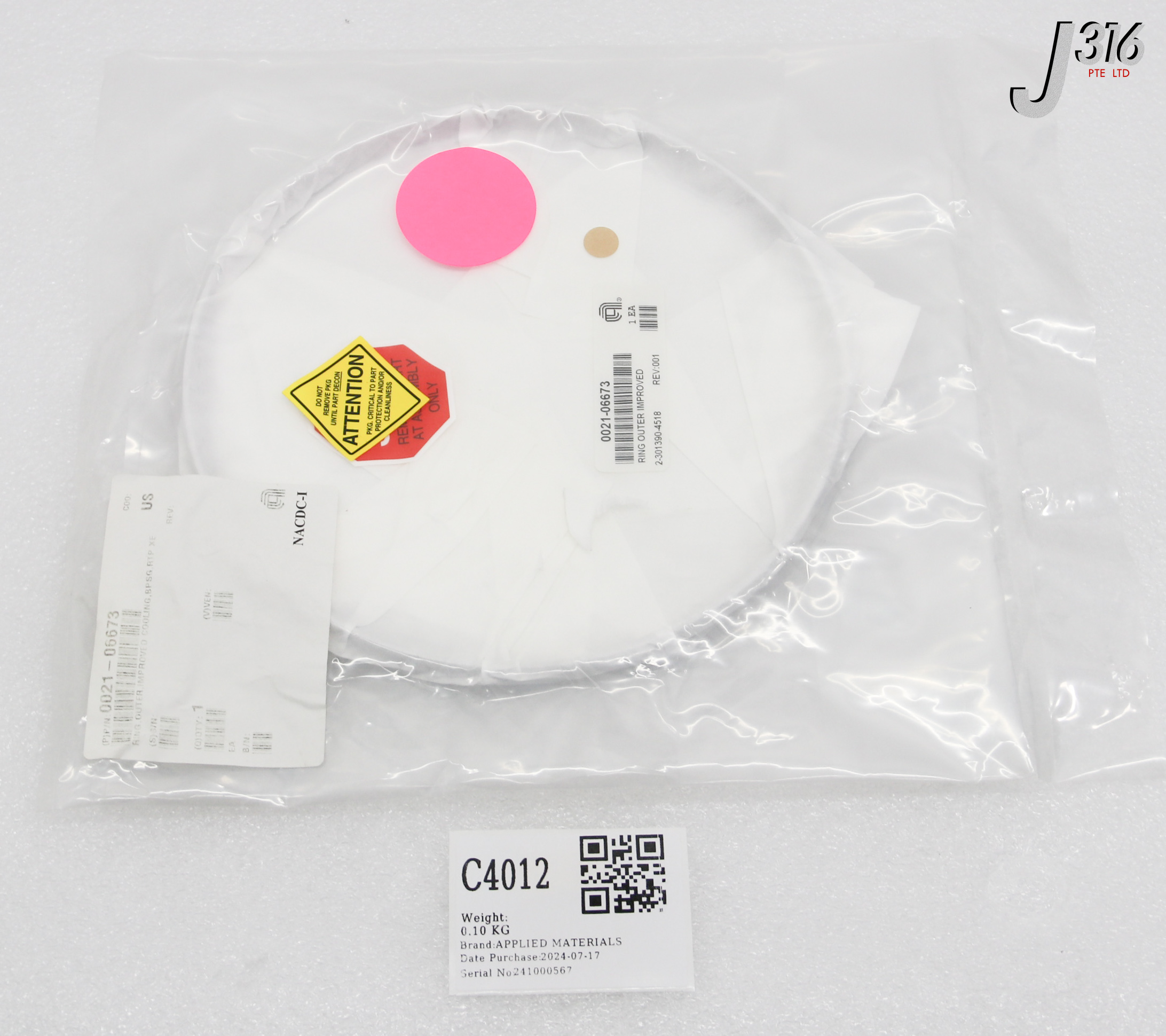 C4012 APPLIED MATERIALS RING OUTER IMPROVED COOLING BPSG RTP XE (NEW ...
